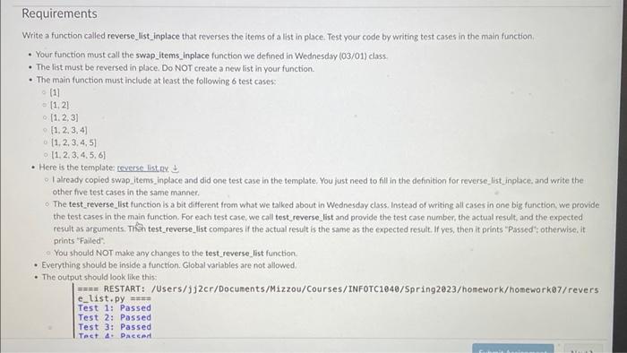 Solved Write a function called reverse. list inplace that | Chegg.com