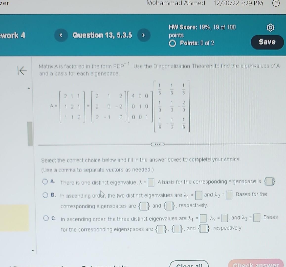 Solved Matrix A is factored in the form PDP−1 Use the | Chegg.com