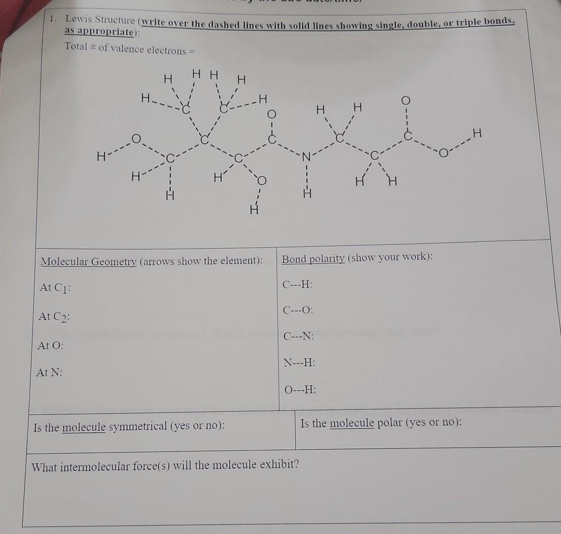 1. Lewis Structure (write over the dashed lines with | Chegg.com
