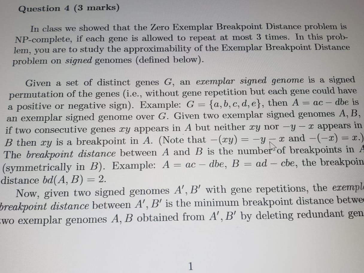 Solved In class we showed that the Zero Exemplar Breakpoint | Chegg.com