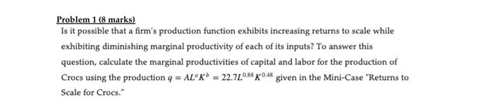 Solved Problem 1 (8 marks) Is it possible that a firm's | Chegg.com