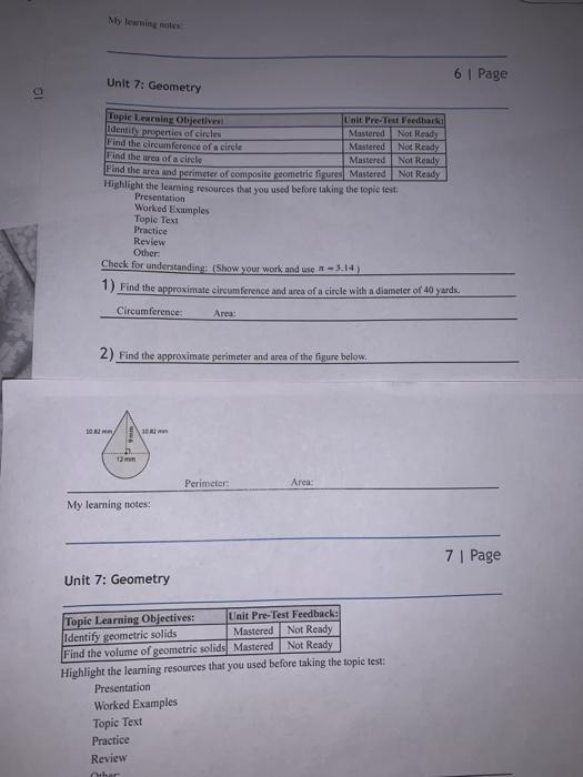 Solved Unit 7: Geometry 1 | Page Topic Learning Objectives: | Chegg.com