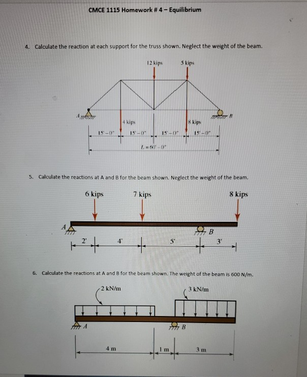 Solved CMCE 1115 Homework # 4 - Equilibrium 1. The beam | Chegg.com