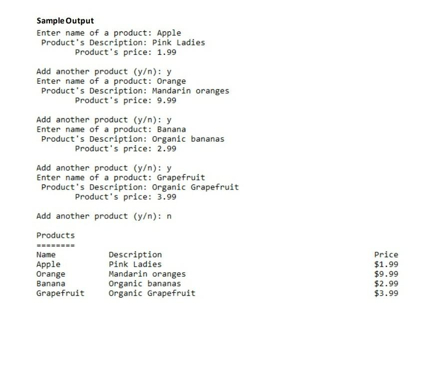 Solved Step 2: Create a class called Product that has the | Chegg.com