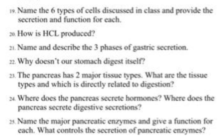 Solved 19. Name the 6 types of cells discussed in class and | Chegg.com