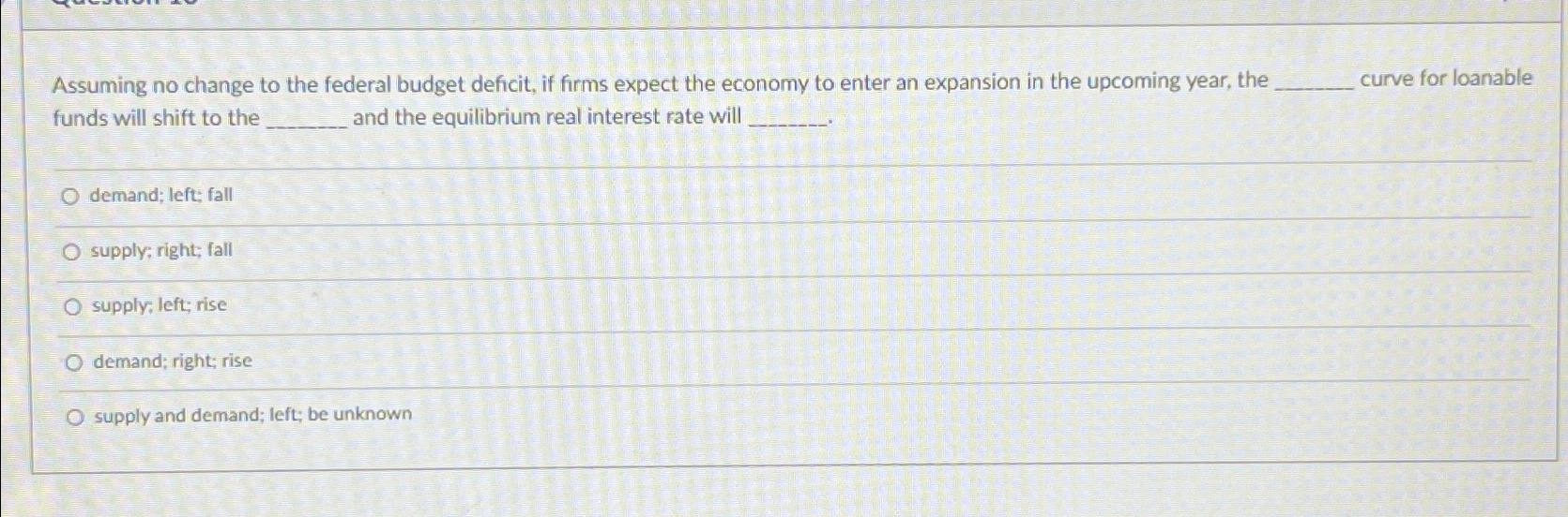 Solved Assuming no change to the federal budget deficit, if | Chegg.com