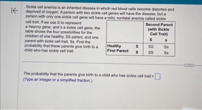 Solved Sickle cell anemia is an inherited disease in which | Chegg.com
