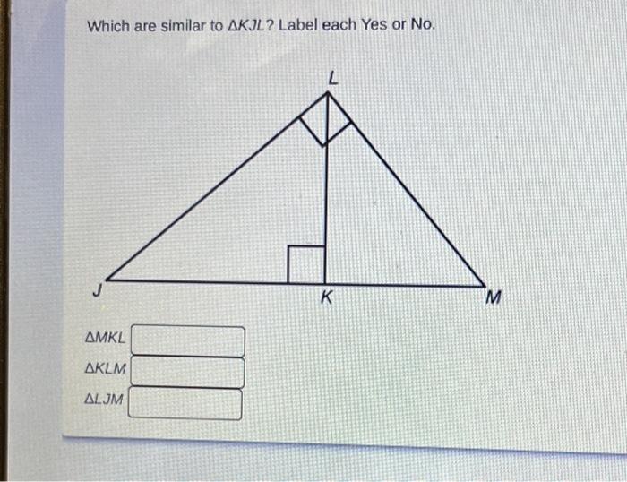 Solved which are similar to triangle JKL label each yes or | Chegg.com
