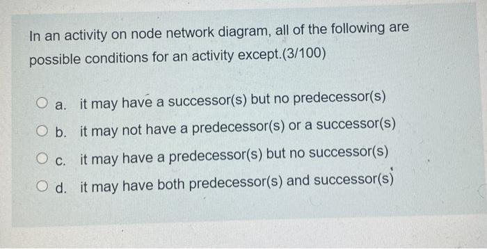 Solved In an activity on node network diagram, all of the | Chegg.com