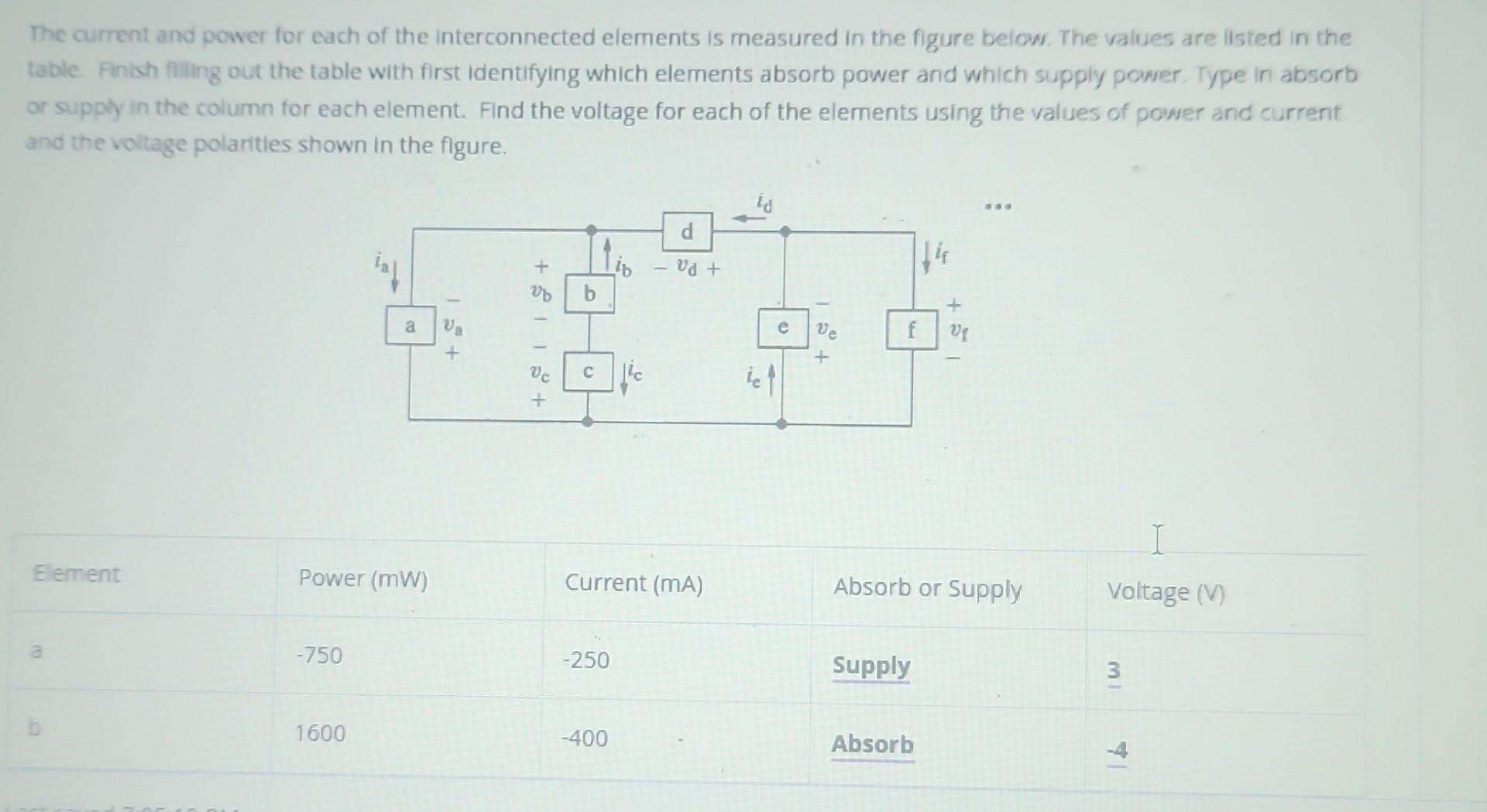 Solved The current and power for each of the interconnected | Chegg.com