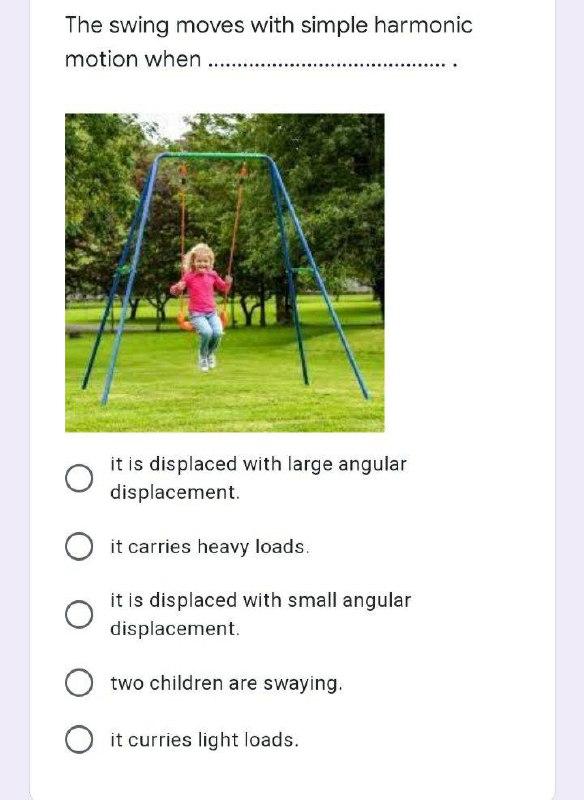 Solved The swing moves with simple harmonic motion when | Chegg.com