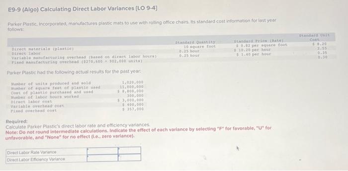 Solved E9-9 (Algo) Calculating Direct Labor Variances [LO | Chegg.com
