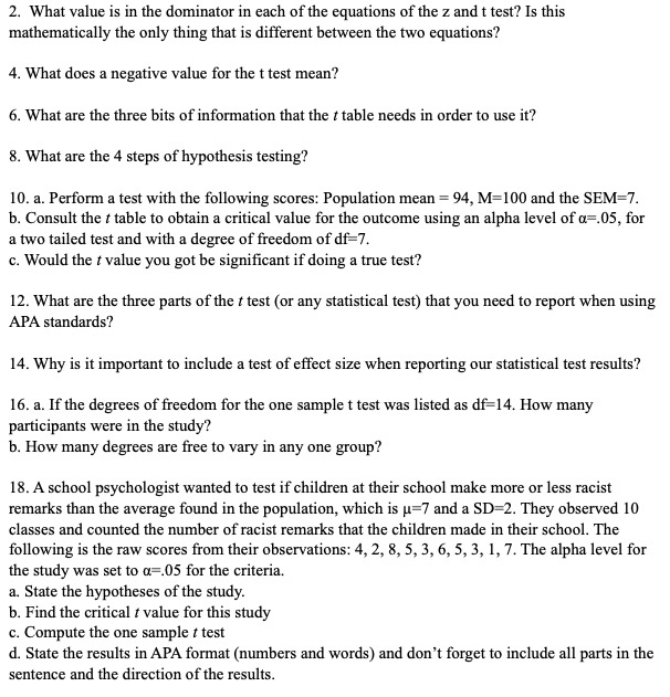 Solved 2. What value is in the dominator in each of the | Chegg.com