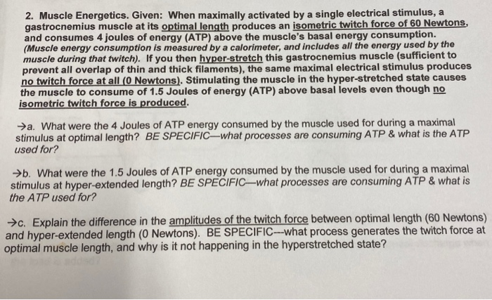 Solved 2. Muscle Energetics. Given: When maximally activated | Chegg.com
