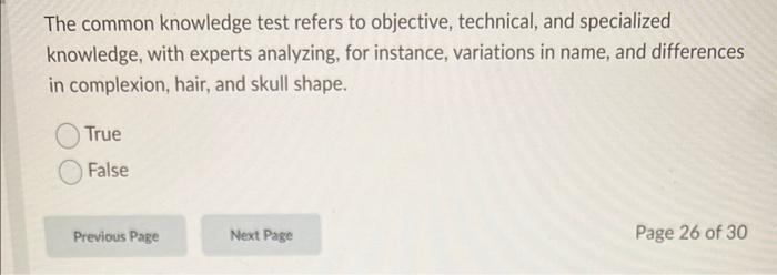 The common knowledge test refers to objective, | Chegg.com