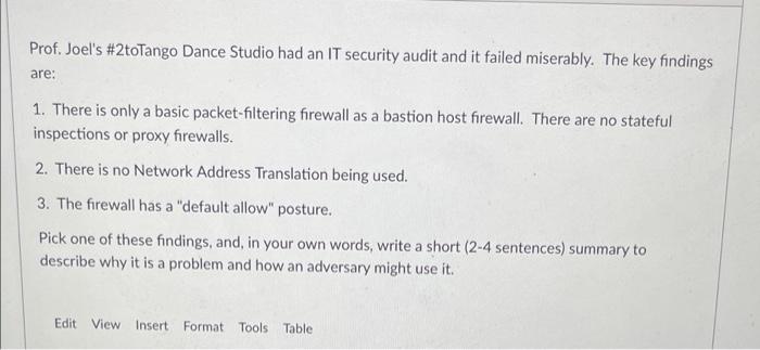 Solved Prof. Joel's #2toTango Dance Studio had an IT | Chegg.com