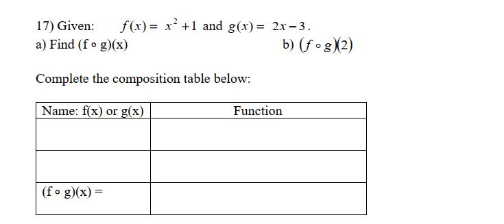 Solved Given: ,f(x)=x2+1 ﻿and g(x)=2x-3.a) ﻿Find | Chegg.com