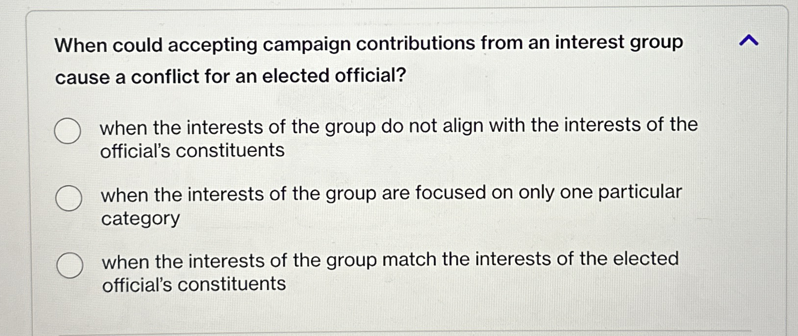 Solved When could accepting campaign contributions from an | Chegg.com