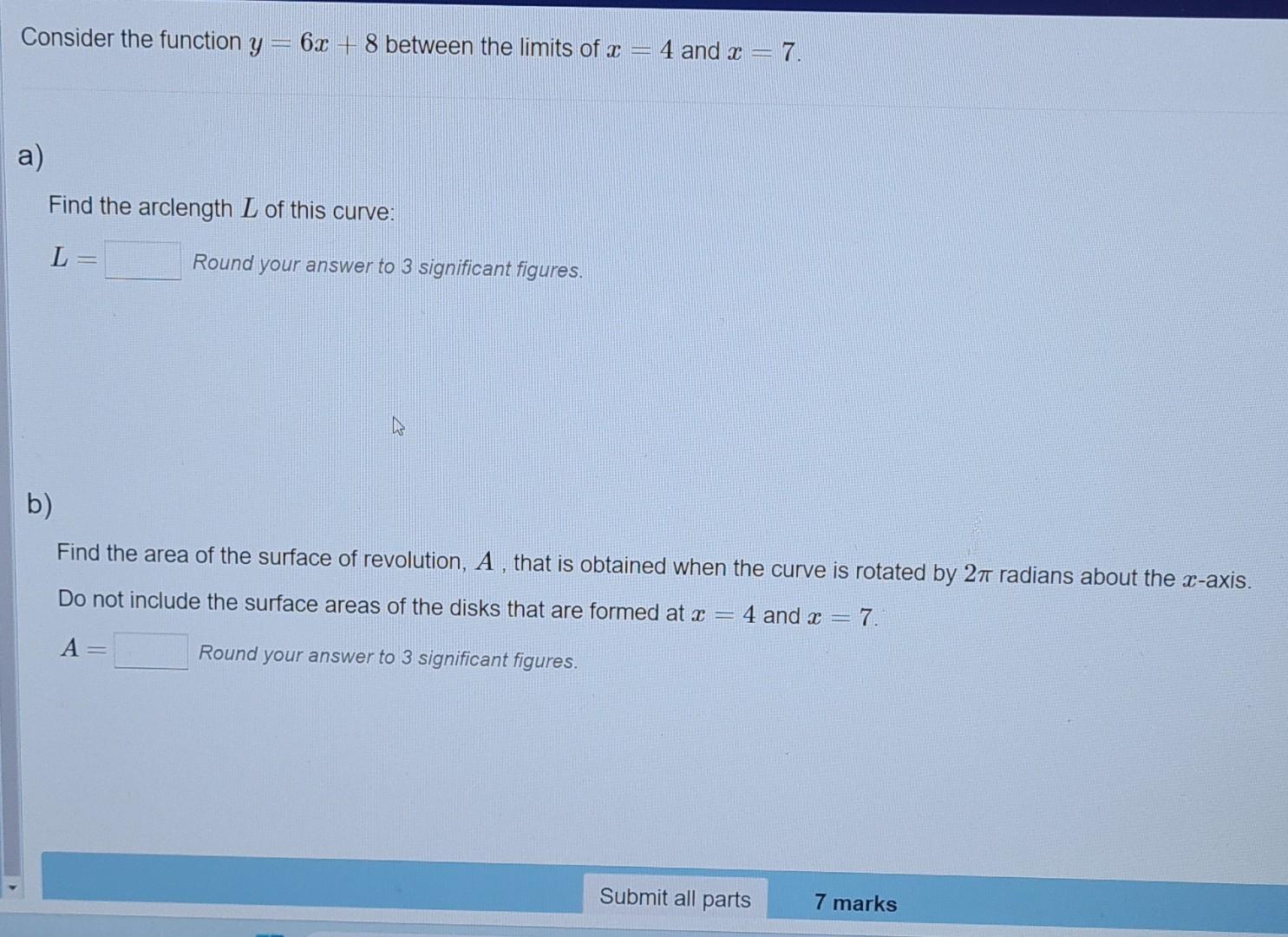 Solved Consider the function y=6x+8 between the limits of | Chegg.com