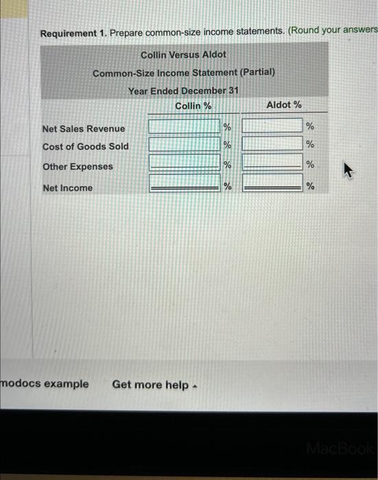 Solved prepare a common size income statments. using the | Chegg.com