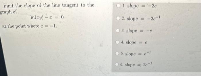 Solved Find the slope of the line tangent to the 1. slope | Chegg.com