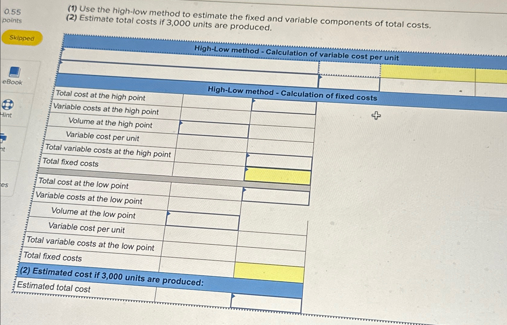 Solved 0.55(1) ﻿Use the high-low method to estimate the | Chegg.com