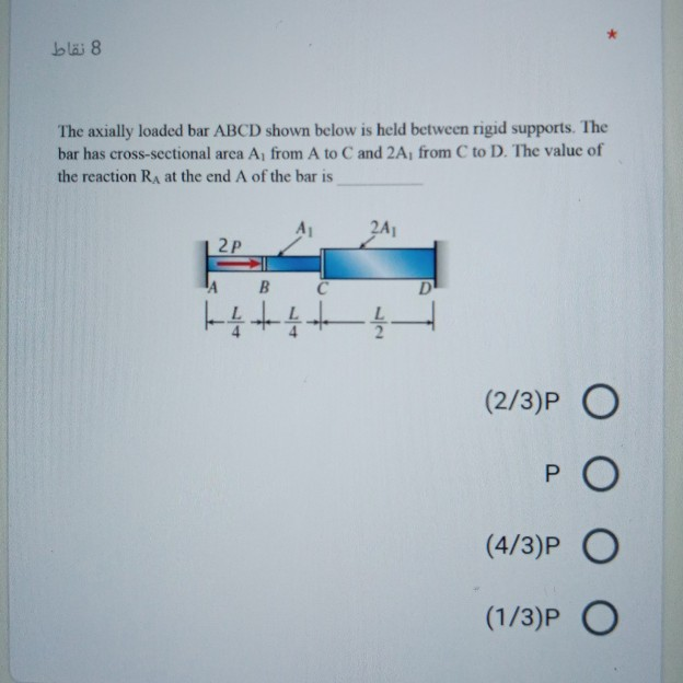 Solved 8 نقاط The axially loaded bar ABCD shown below is | Chegg.com