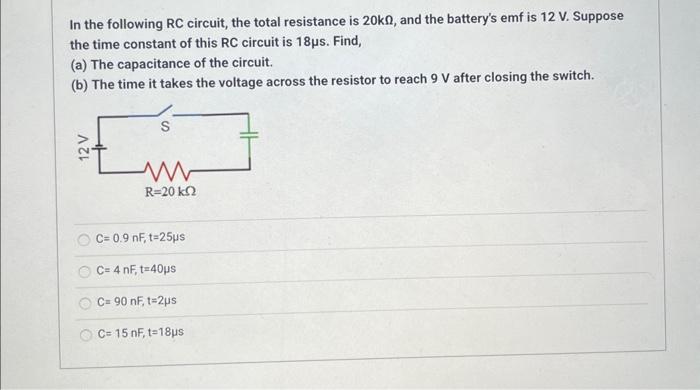 Solved In the following RC circuit, the total resistance is | Chegg.com