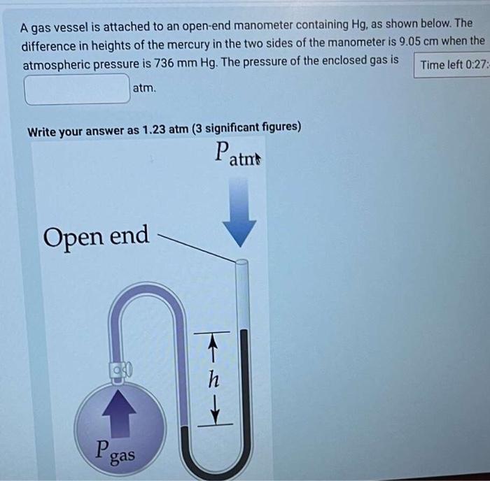 Solved A gas vessel is attached to an open-end manometer | Chegg.com