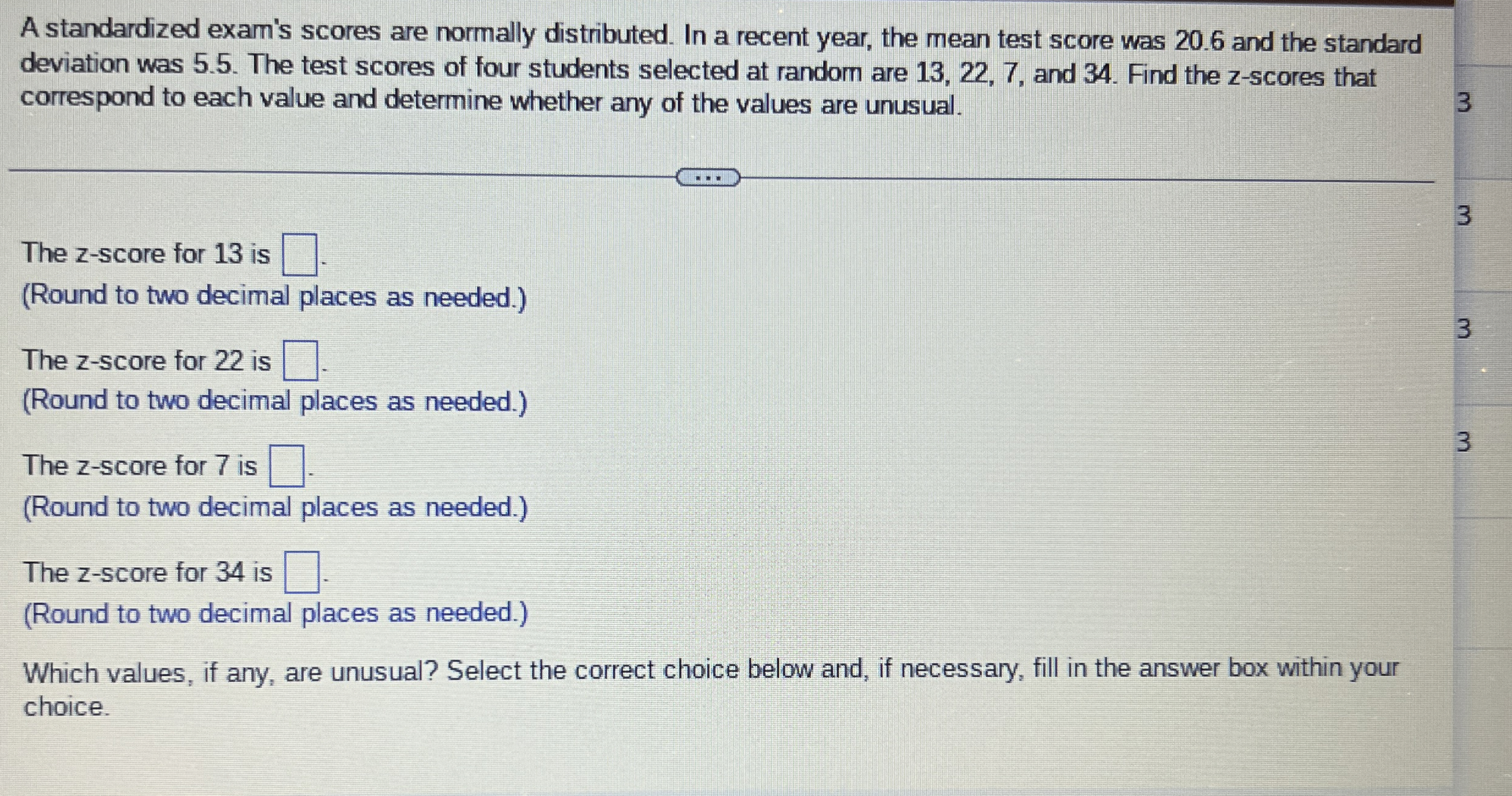 Solved A standardized exam's scores are normally | Chegg.com