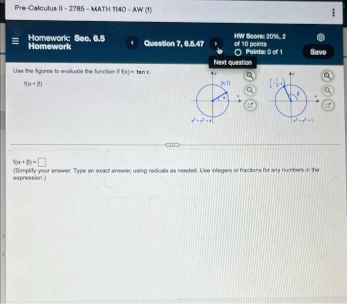 Solved Pre-Calculus II - 2785 - MATH 1140 - AW (1) 1 | Chegg.com