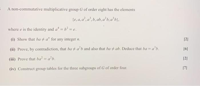 Solved A non-commutative multiplicative group G of order | Chegg.com