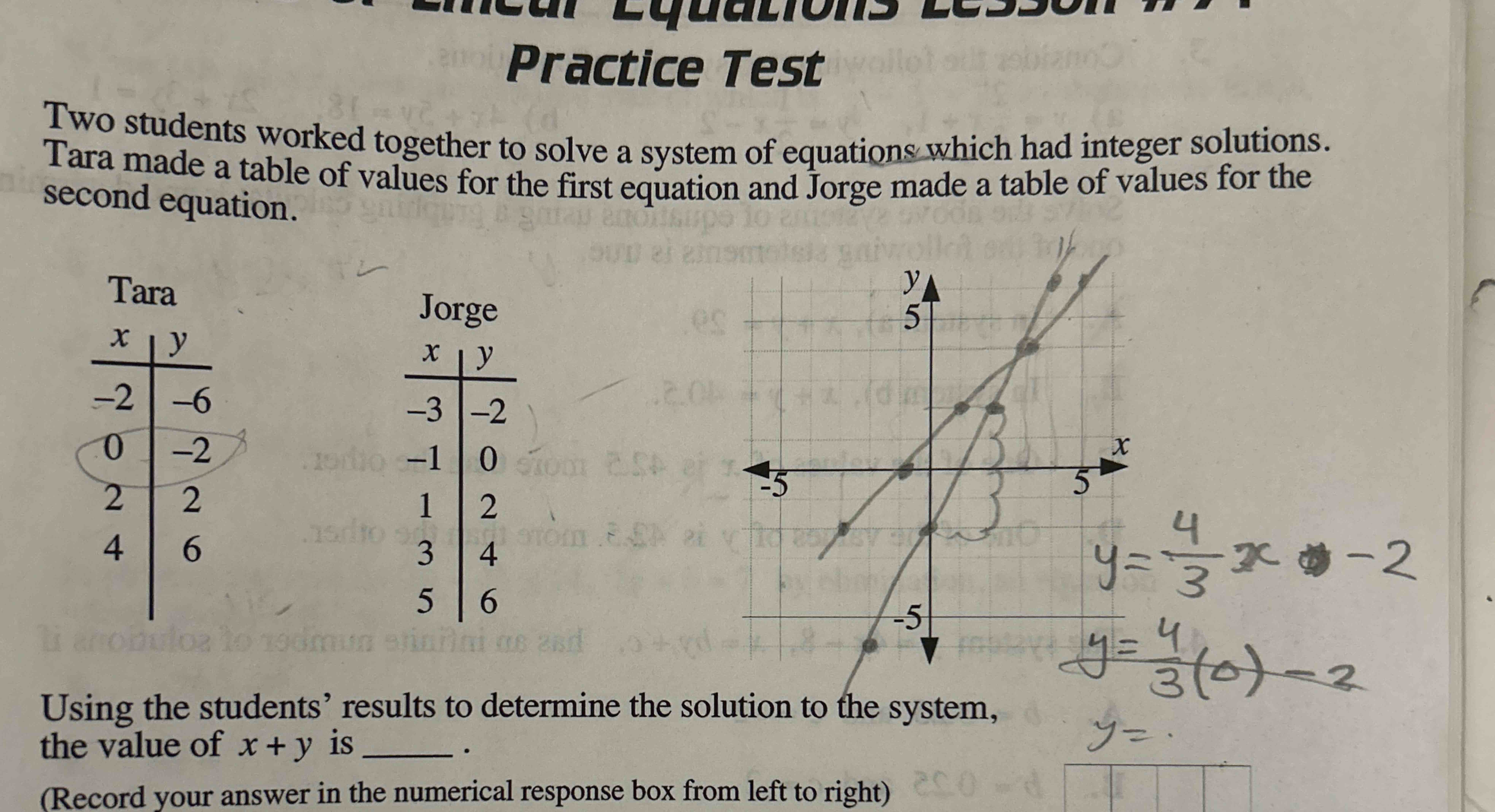 Solved Two students worked together to solve a system of | Chegg.com