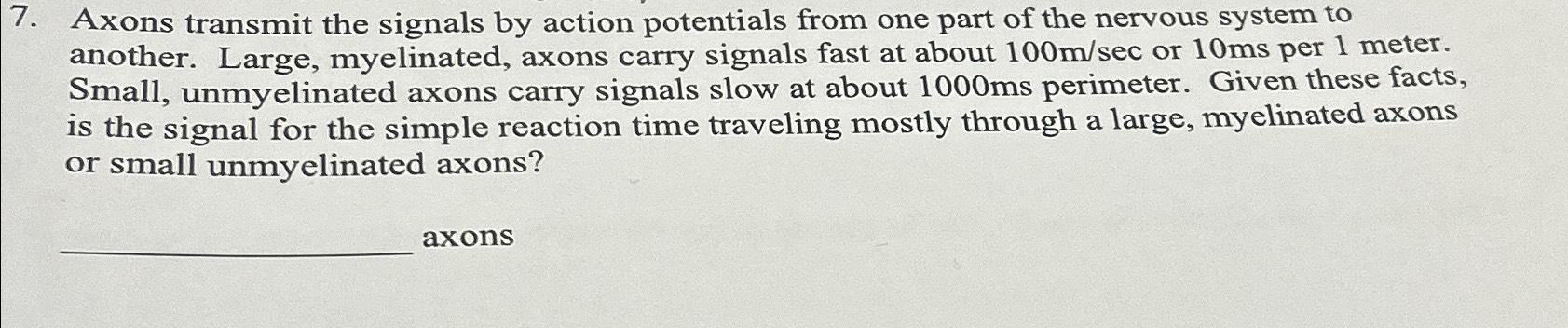 Solved Axons transmit the signals by action potentials from | Chegg.com