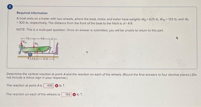 Solved Required information A boat rests on a traller with | Chegg.com