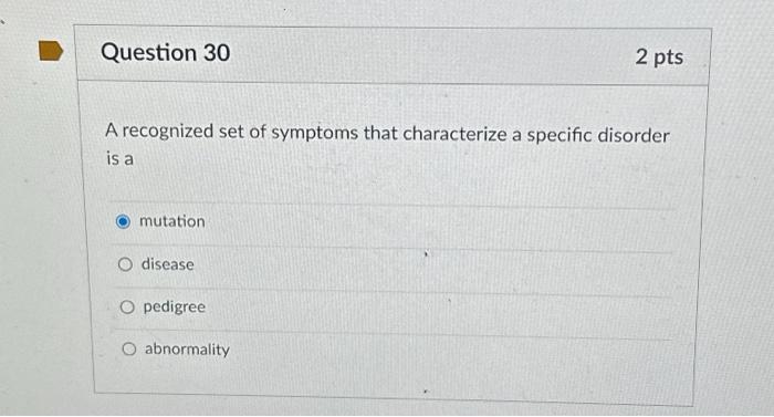 Solved Question 30 A recognized set of symptoms that | Chegg.com