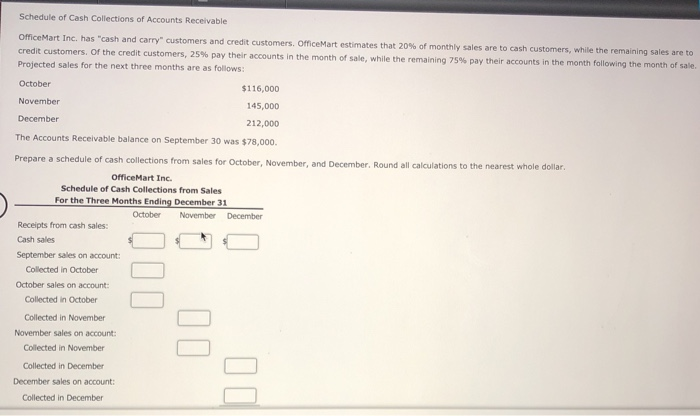 Solved Schedule of Cash Collections of Accounts Receivable | Chegg.com