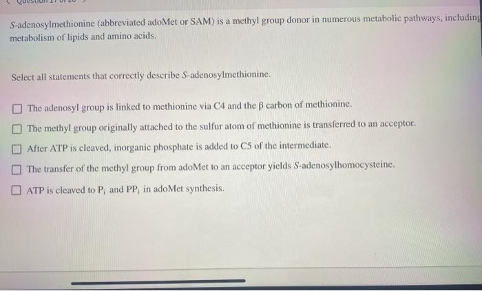 Solved S-adenosylmethionine (abbreviated adoMet or SAM) is a | Chegg.com