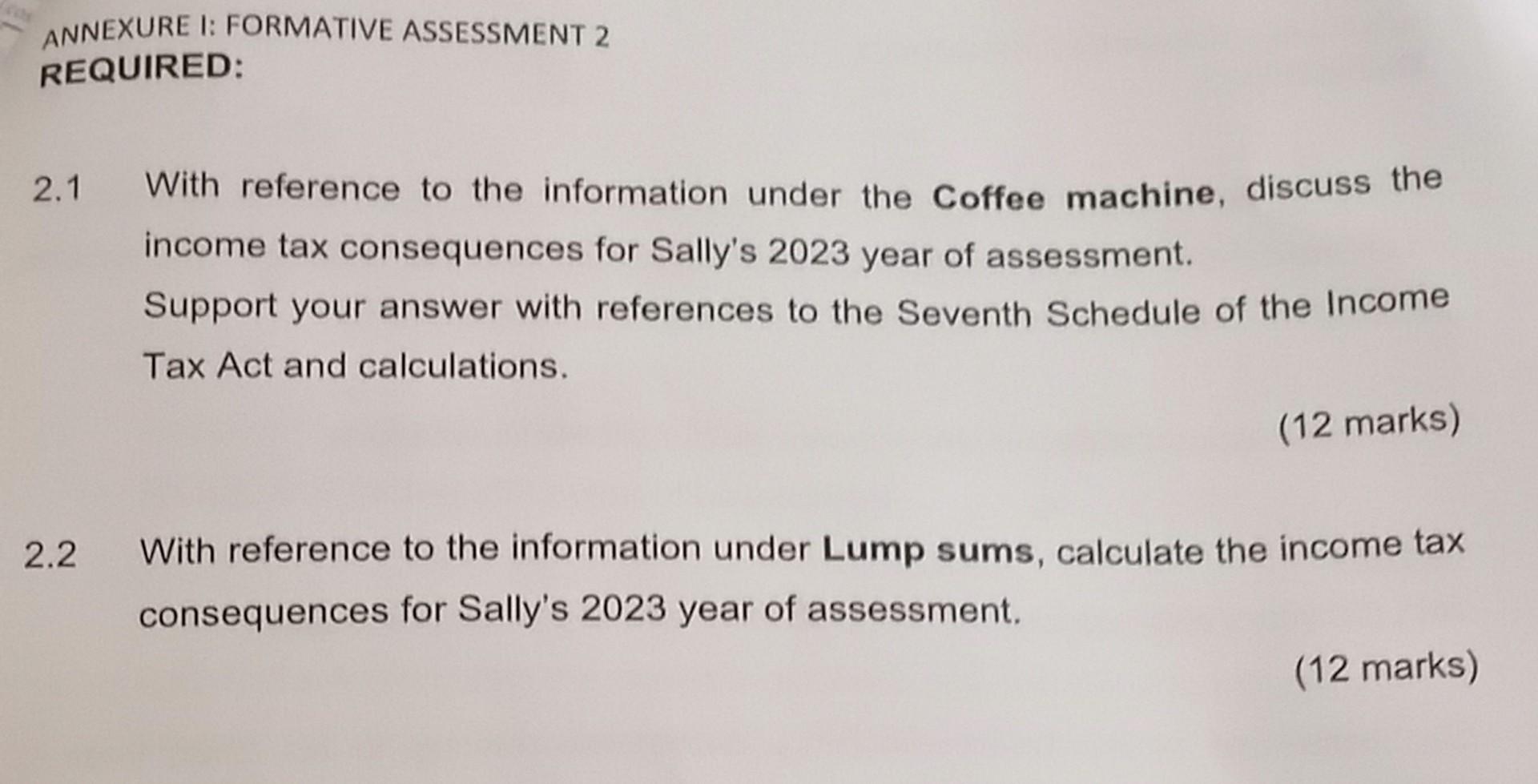 Solved ANNEXURE I: FORMATIVE ASSESSMENT 2 QUESTION 2 Sally | Chegg.com