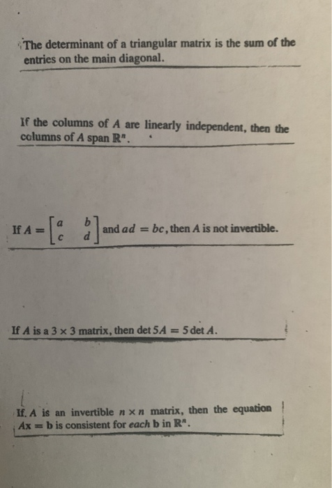 Solved The determinant of a triangular matrix is the sum of | Chegg.com