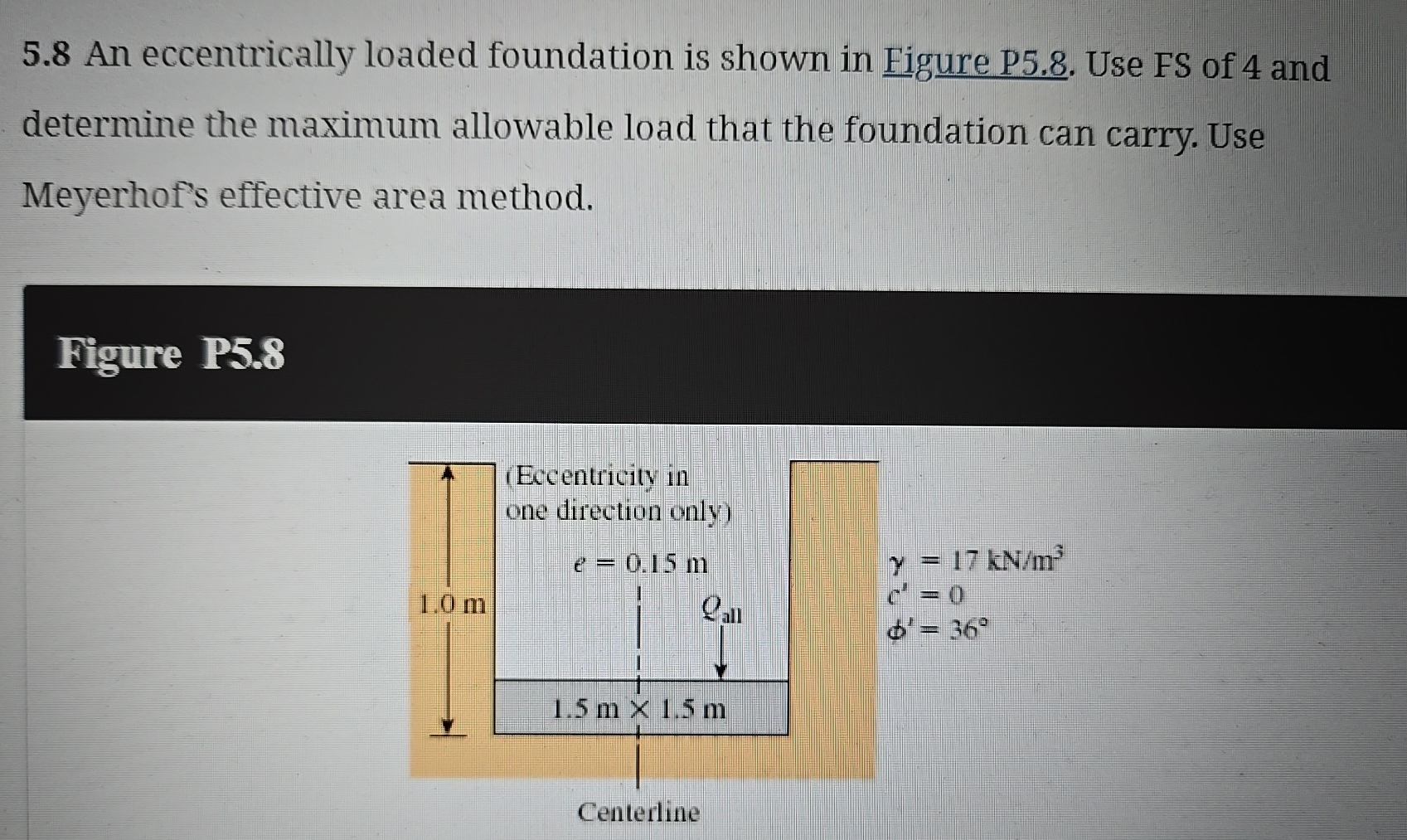 5.8 ﻿An eccentrically loaded foundation is shown in | Chegg.com