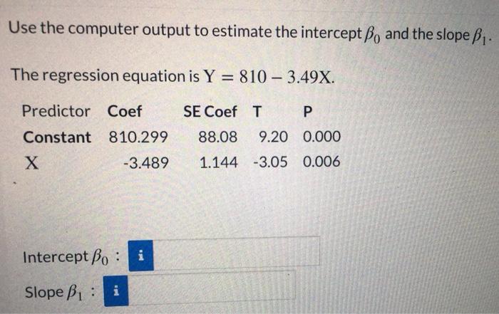 Solved Use the computer output to estimate the intercept ßo | Chegg.com