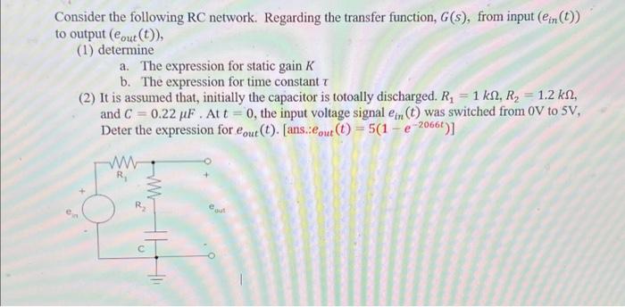 Solved Consider the following RC network. Regarding the | Chegg.com