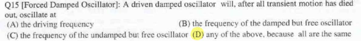 Solved Q15 [Forced Damped Oscillator]: A driven damped | Chegg.com