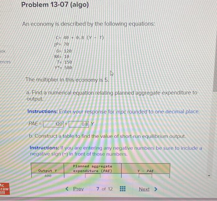 Solved An economy is described by the following equations: | Chegg.com