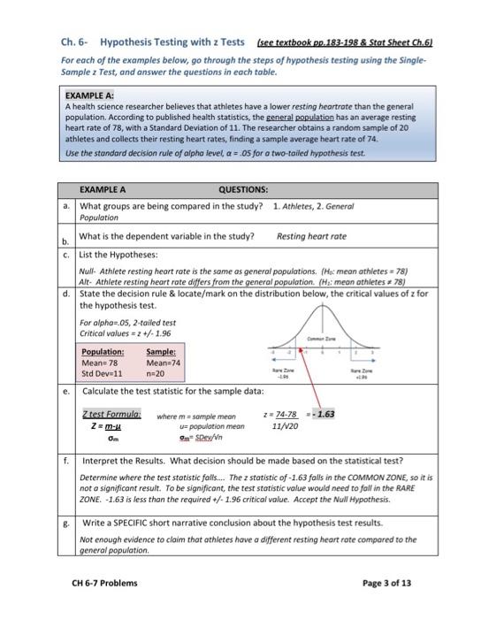 Ch. 6- Hypothesis Testing with z Tests (see | Chegg.com