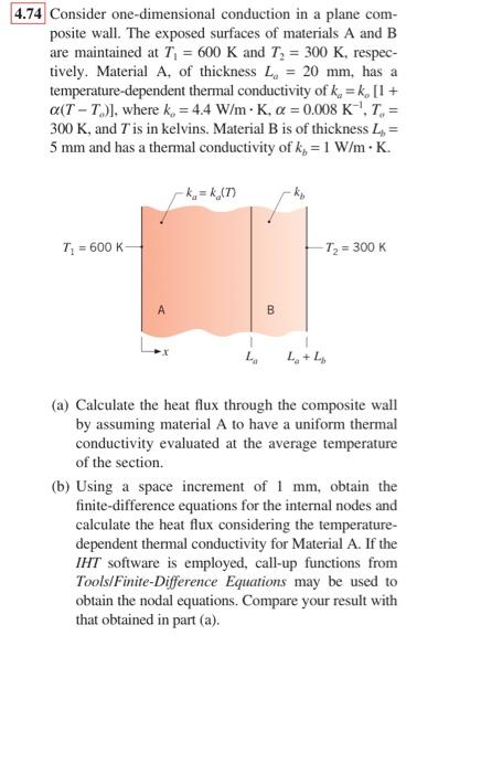74 Consider one-dimensional conduction in a plane | Chegg.com