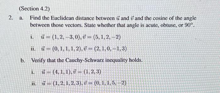 Solved a. Find the Euclidean distance between u and v and | Chegg.com