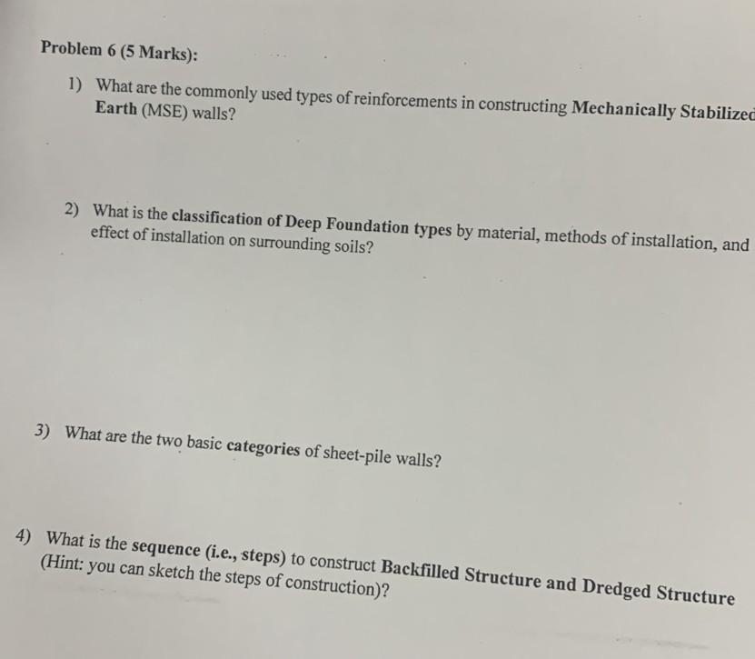 Solved Problem 6 (5 Marks): 1) What are the commonly used | Chegg.com