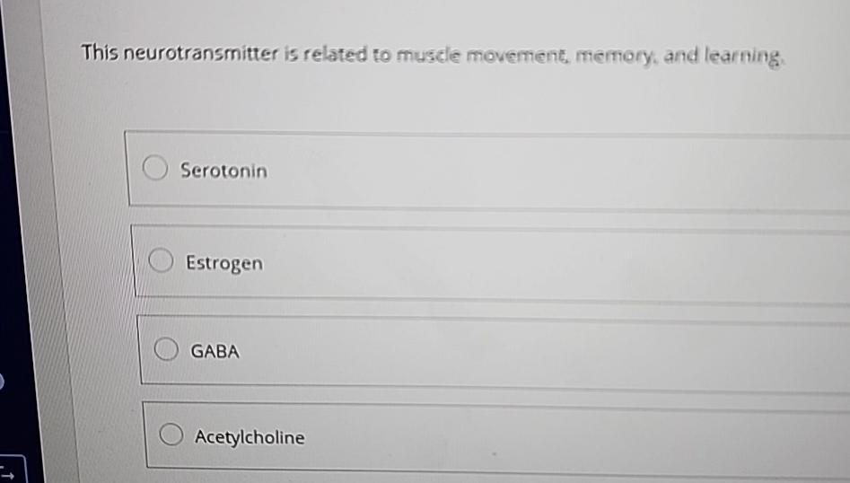 Solved This neurotransmitter is related to muscle movement, | Chegg.com